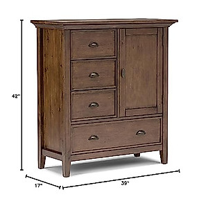 SIMPLIHOME Redmond SOLID WOOD 39 inch Wide Transitional Medium Storage Cabinet in Rustic Natural Aged Brown with 3 Small Drawers, 1 Large Drawer