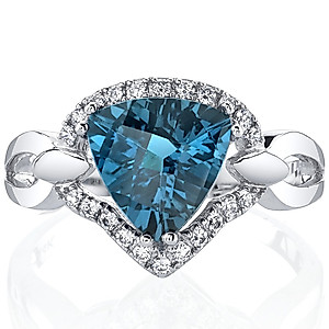PEORA London Blue Topaz Regalia Ring 14K White Gold, 2.50 Carats Trillion Cut, Sizes 5 to 9