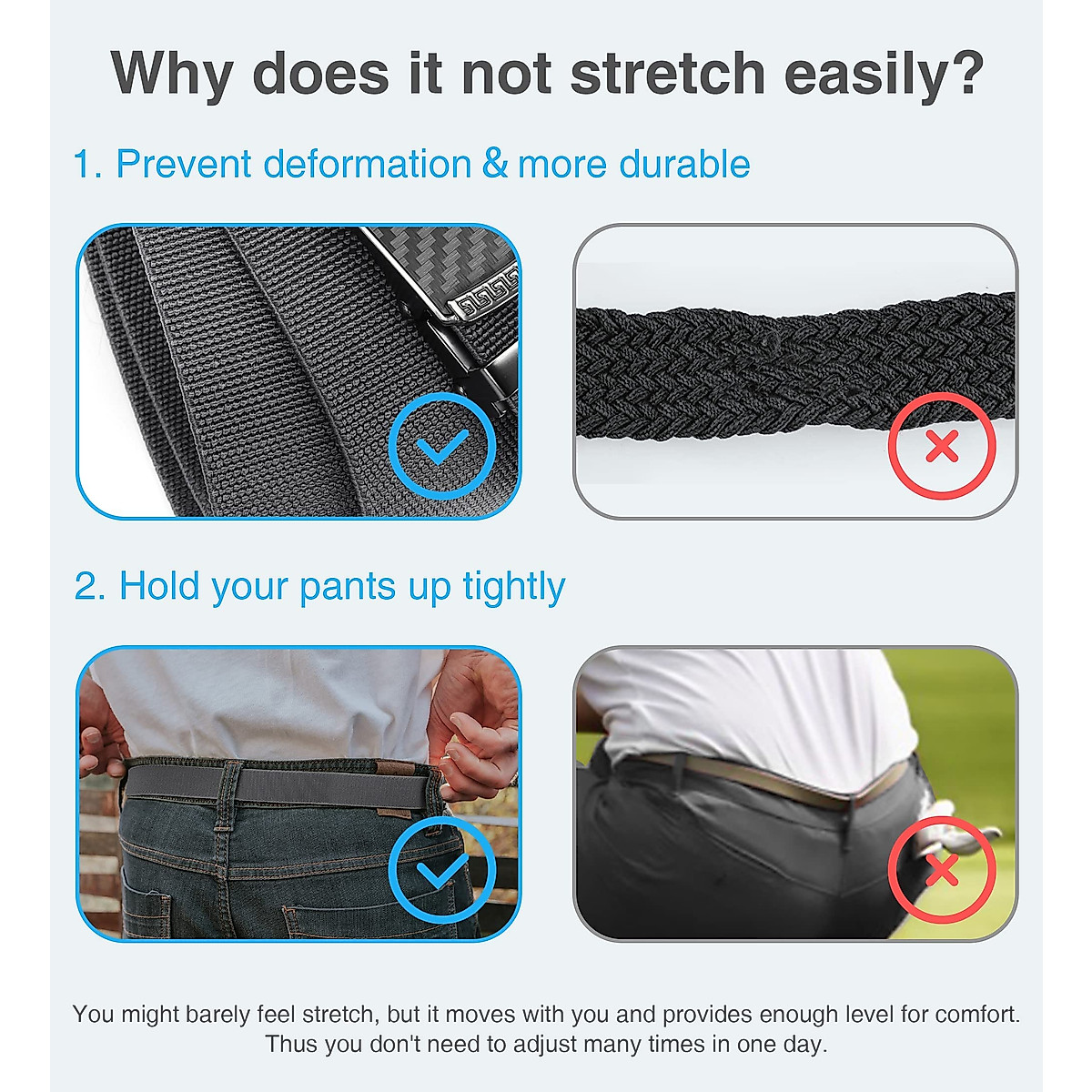 CHAOREN Ratchet Elastic Belt for Men - Nylon Web Adjustable Belt 1 3/8" Fabric Golf Belt - for Casual Wear