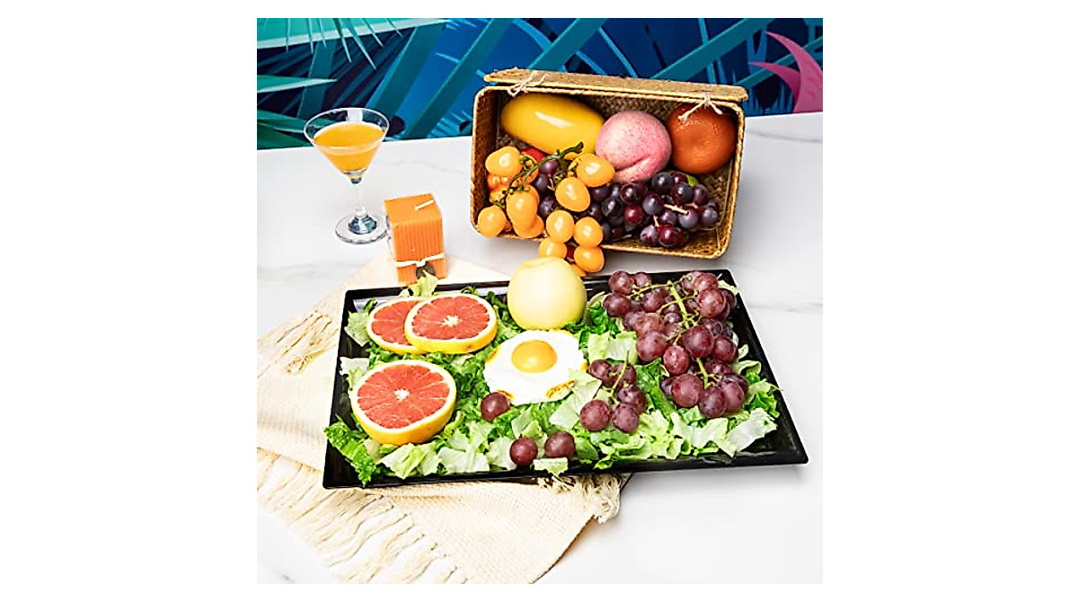 Supernal 12 Pack Black Plastic Serving Trays - Heavy Duty & Disposable
