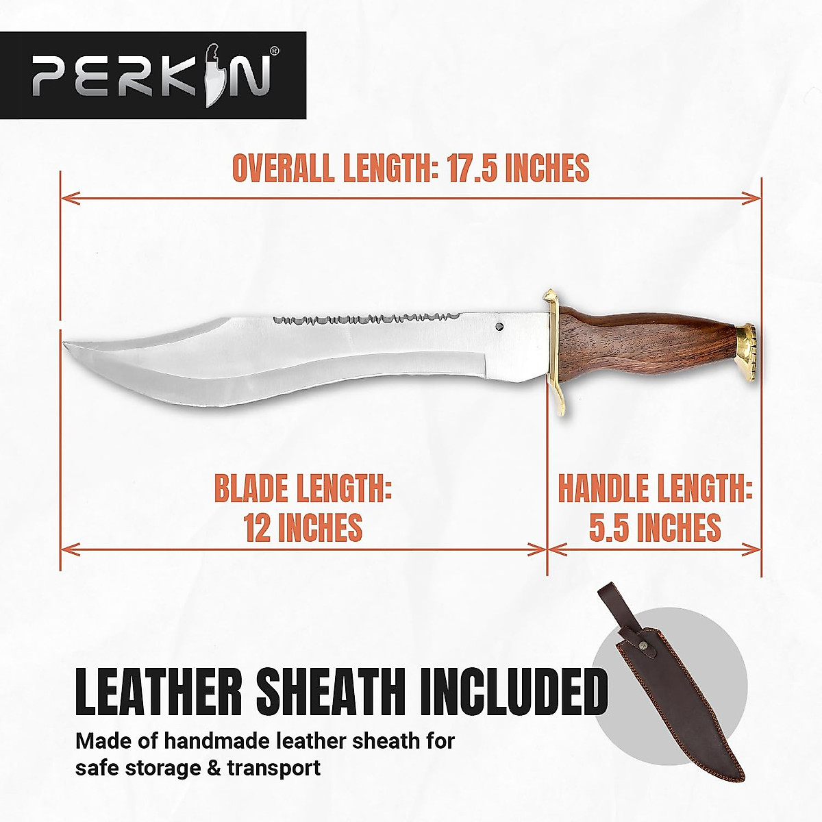 Hunting Knife - 12" Fixed Blade Hunting Knives with Sheath - Razor Sharp Fixed Blade Knife Crafted from Stainless Carbon Steel with Walnut Wood Handle - Handmade Survival Knife by Perking Knife