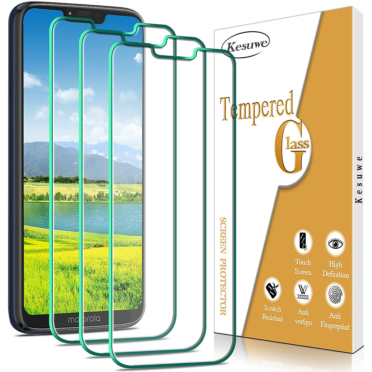 Kesuwe [3 Pack] Screen Protector for Motorola Moto G7 Power, G7 Optimo Maxx, G7 Supra Tempered Glass, 9H Hardness, Anti Scratch, No Bubble, Easy to install, Case Friendly