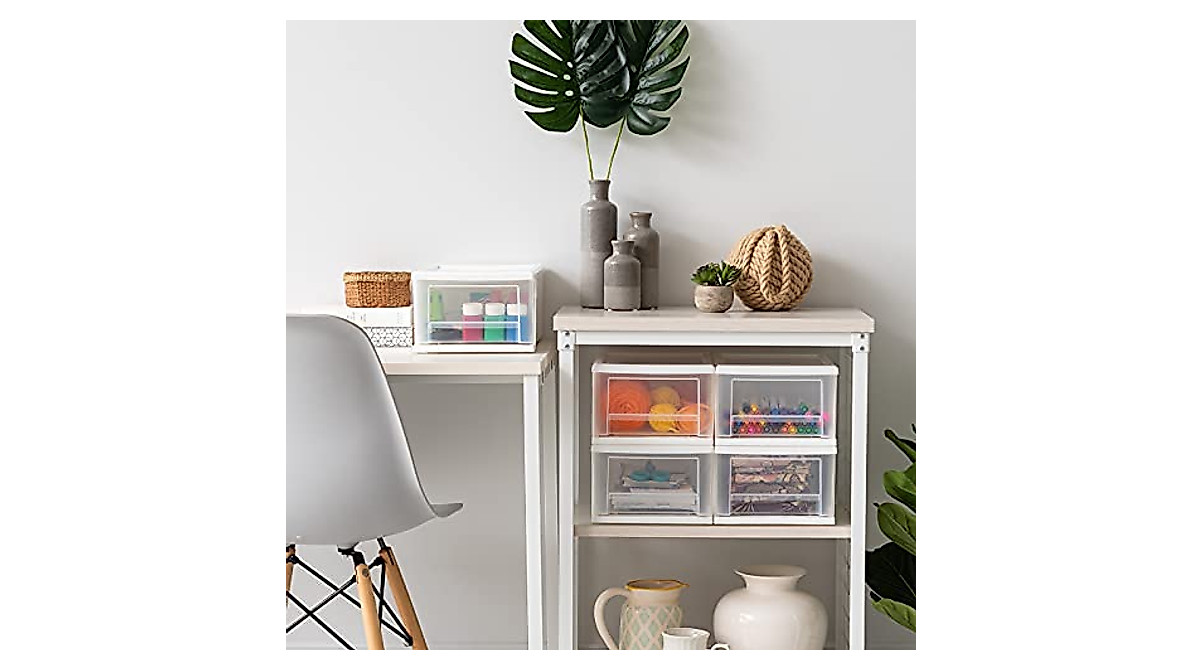 IRIS USA 7 Qt. Plastic Stackable Storage Drawers, Small, 4 Pack, Multi ...