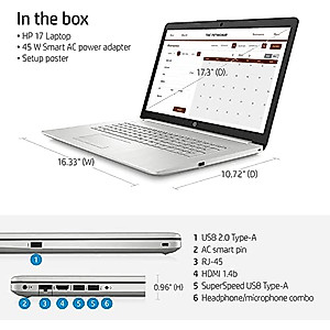 HP [Windows 11 Pro] 17 17.3" FHD Business Laptop, 11th Gen 4-core i5-1135G7 (Beats i7-1065G7), 16GB RAM, 1TB PCIe SSD, Intel Iris Xe Graphics, Backlit Keyboard, Wi-Fi 5, Bluetooth, Webcam, w/Battery