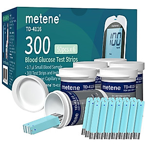 Metene TD-4116 Blood Glucose Test Strips, 300 Count Test Strips for Diabetes, Use with metene TD-4116 Blood Glucose Monitor Only(No Monitor)