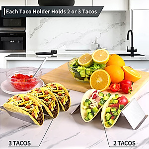 GEIKR Stainless Steel Taco Holders Set of 6 - Each Metal Taco Stands for 3 Tacos - Taco Rack with Handles - Stylish Taco Shell Holders - Oven & Dishwasher & Grill Safe Taco Trays