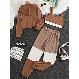 Milumia Girl's 3 Piece Outfits Colorblock Crop Tank Top and Sweatpants with Long Sleeve Hoodie Multicolor 11-12 Years