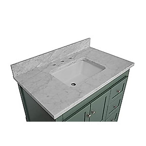 Abbey 36-inch Bathroom Vanity (Carrara/Sage Green): Includes Sage Green Cabinet with Authentic Italian Carrara Marble Countertop and White Ceramic Sink