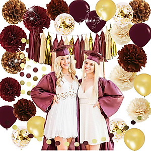 Burgundy Gold Birthday Party Decorations for Women Fall/Burgundy Gold Balloons/Big Size Tissue Pom Pom/Wedding/Fall Bridal Shower Decorations Retirement/Graduation Decorations Maroon Gold Class of 2023/FSU ASU Graduation