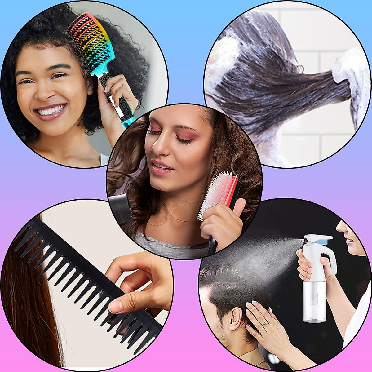 12Pcs Detangling Brush Set for Curly Hair, Curly Hair Brush with Sleep Bonnet Afro America/African 3a to 4c Texture, Easier and Faster on Wash Days