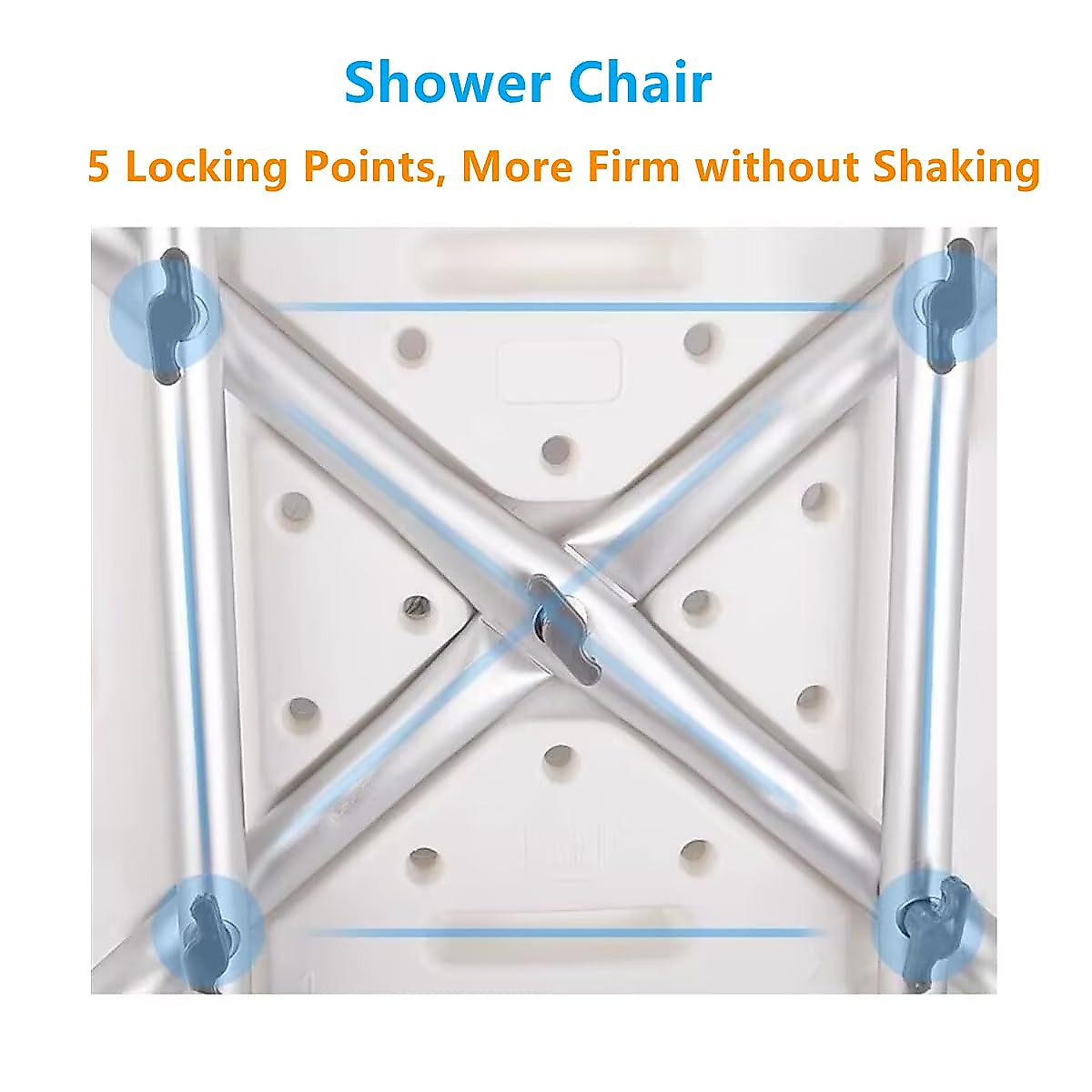 Bath Shower Safety Chair Seat with Bath Brush, Adjustable and Anti-Slip Bench Bathtub Stool for Elderly or Seniors (WhiteShowerChair-BathBrush)