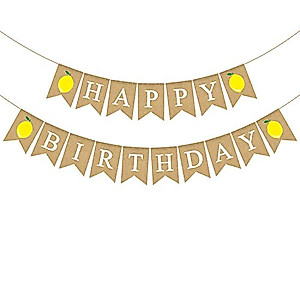 Jute Burlap Happy Birthday Banner with Lemon Lemonade Birthday Party Garland Decoration