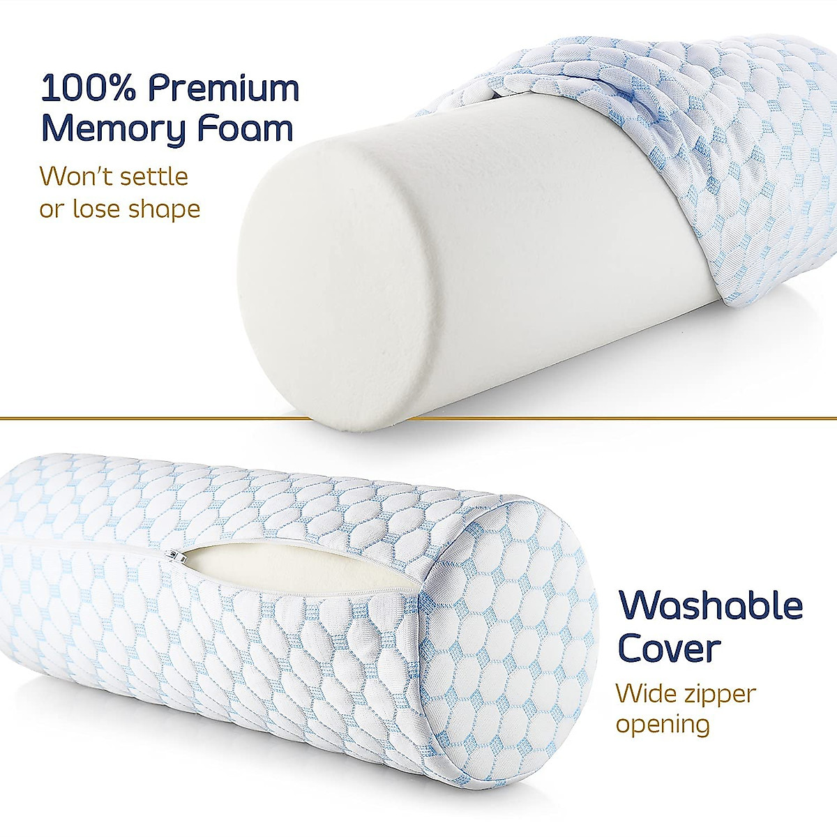 Nestl Neck Roll Pillow for Pain Relief - Premium Memory Foam – Bolster Pillow for Sleeping with a Breathable Cooling Cover - Comfy Cylinder Neck Roll Pillow