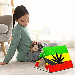 RATGDN Small Pet Hideout Cannabis Texture Marijuana Leaf Flag Hamster House Guinea Pig Playhouse for Dwarf Rabbits Hedgehogs Chinchillas