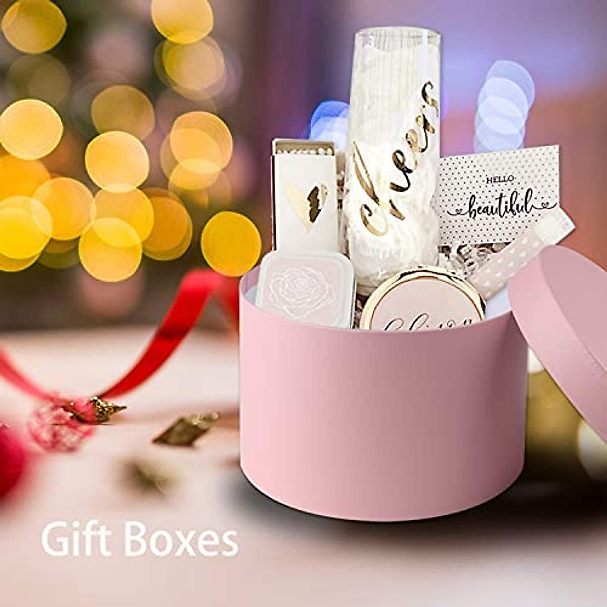 Oairse Pink Round Gift Boxes with Lids for Presents Round Flower Boxes for Arrangements 4 Packs Nesting Gift Boxes with Lids for Bridesmaid, Proposal, Wedding, Birthday, Baby Showers
