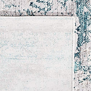 SAFAVIEH Amalfi Collection 8' x 10' Cream / Turquoise AMF572B Modern Abstract Distressed Area Rug