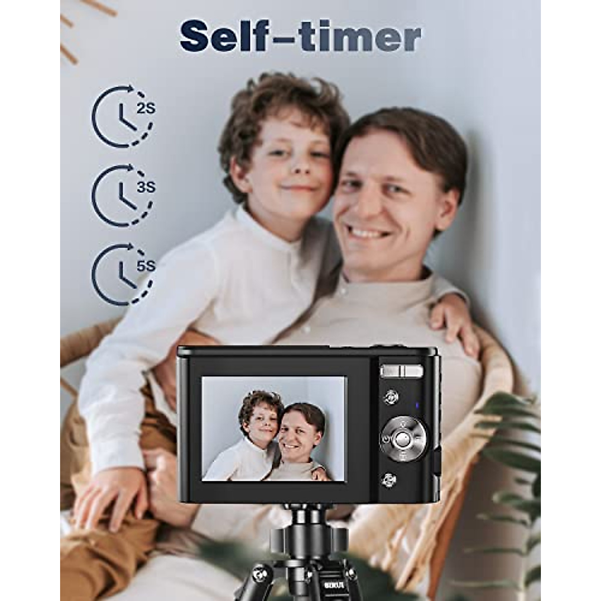 Digital Camera, Zostuic Autofocus 48MP Kids Camera with 32 GB Card 1080P Vlogging Camera with 16X Zoom, Compact Portable Mini Cameras for 4-15 Year Old Kids Children Teen Student Girls Boys(Black)