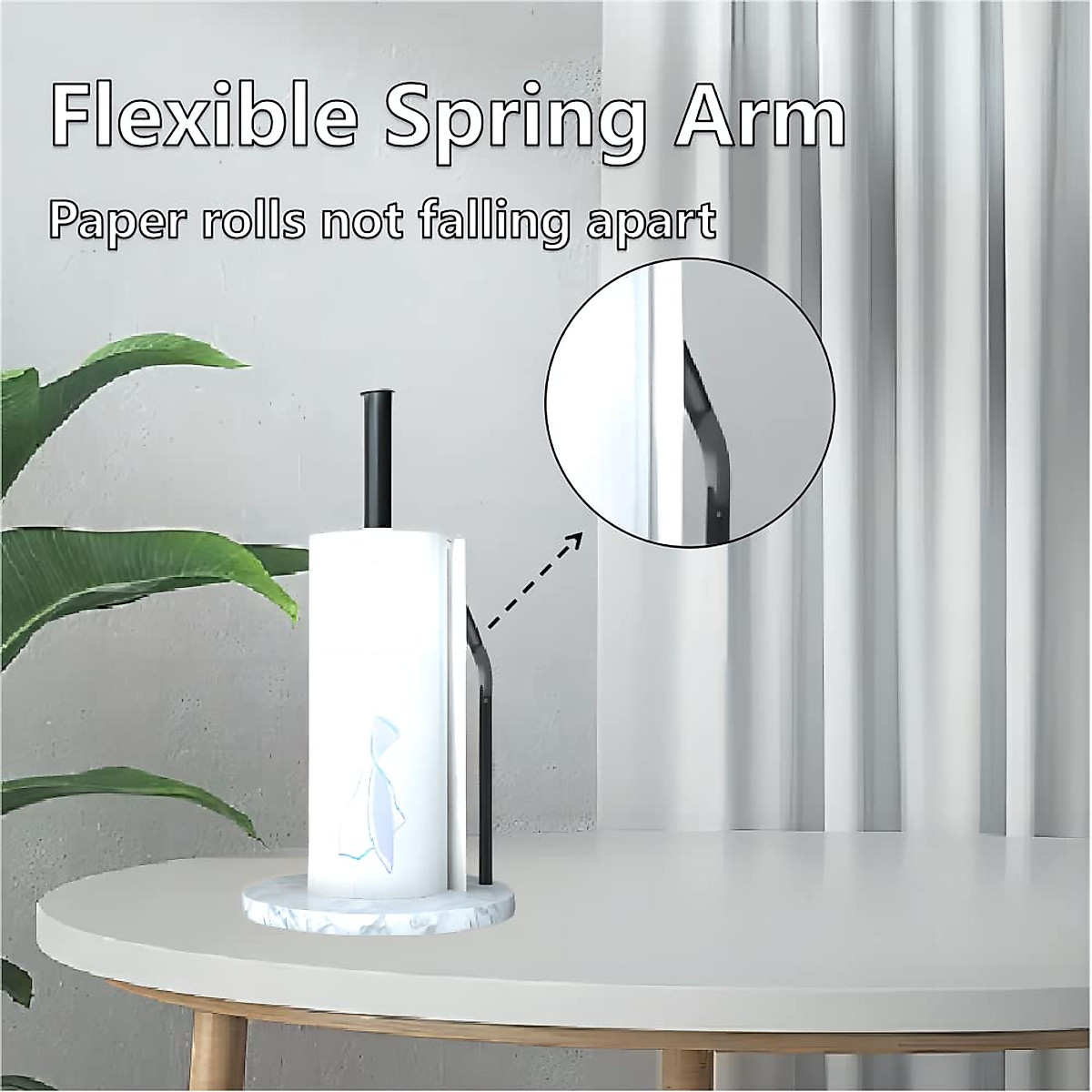 VANNESSE Paper Towel Holder Countertop with Weighted Non-Slip Base for Kitchen,Marble Paper Towel Holder Stand with Spring Arm(Brushed Nickel)