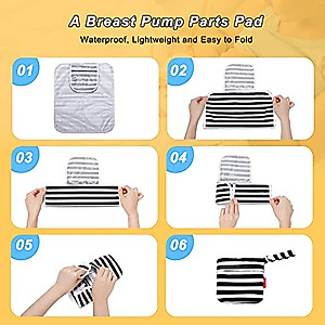 Damero Breast Pump Parts Bag, 2Pack Wet Bag for Breast Pump Parts Storage with Waterproof Mat, Black Strips