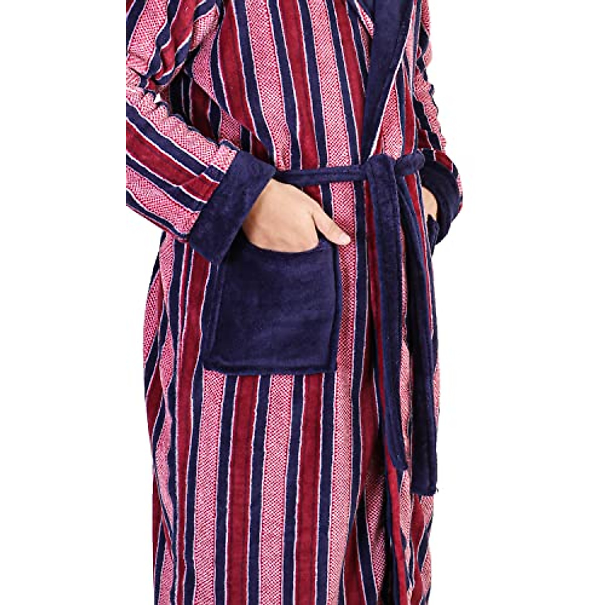 NY Threads Mens Hooded Fleece Bathrobe Plush Long Spa Robe, Large-X-Large, Retro Finesse