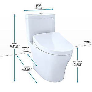 TOTO WASHLET+ Aquia IV Two-Piece Elongated Dual Flush 1.28 and 0.9 GPF Toilet with S500e Bidet Seat, Cotton White - MW4463046CEMFGN#01