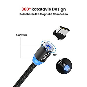TOPK Magnetic Charging Cable 4-Pack [3ft/3ft/6ft/6ft] 3 in 1 Nylon Braided Magnetic Phone Charger, 360° Rotating Magnetic USB Cable Compatible with Micro USB, Type C, iProduct and Most Devices