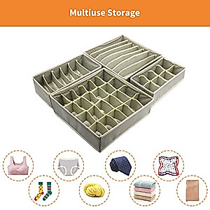 YUEARN Drawer Organizers for Clothing, Foldable Drawer Organizer Divider Closet Closet Organizers and Storage Boxes for Clothes, Underwear, Bras, Lingerie, Tie, Socks, Accessories (4 Pack, Gray)