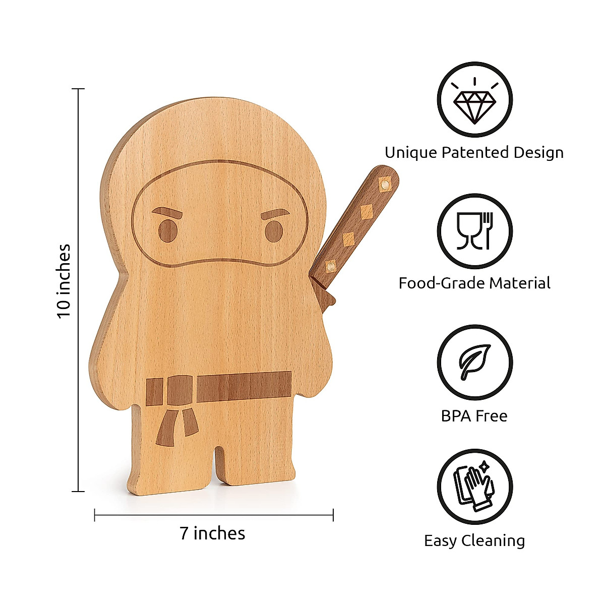 NEW!! Cutting Board & Knife Set by OTOTO - Wooden Cutting Boards for Kitchen - Housewarming Gift, Small Cutting Board Wood, Funny Kitchen Gadgets, Cooking Gifts (Ninja)