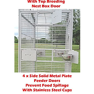 4-Size/2-Color; Extra Large Elegant Durable Play Top Bird Cage Parrot Finch Macaw Cockatoo Bird Wrought Iron Cage (White-Vein)