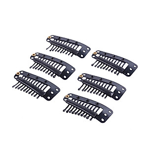 24 Pcs/lot Metal Snap Clips for Hair Extensions, Wigs, Hairpieces and Accessories - 36mm 10-teeth Combs (Black)
