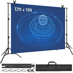VEVOR 12 x 10 ft Heavy Duty Backdrop Stand, Height Adjustable Photography Backdrop Stand, Background Support System with 6 Clamps and A Carry Bag, for Party, Wedding, Display, Photo