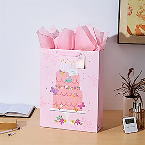 SUNCOLOR 2 Pack 16" Extra Large Gift Bags with Tissue Paper for Girls Birthday Party Bags