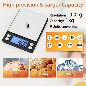 BOMATA 0.01g/1kg Upgraded Small Digital Scale, USB Rechargeable, with Larger Display and Hold,Tare Function, 9 Units, High Precision Digital Scale Grams and oz for Small Item, Kitchen…