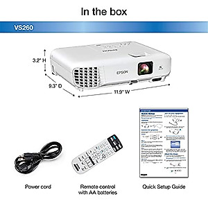 Epson VS260 3-Chip 3LCD XGA Projector, 3,300 Lumens Color Brightness, 3,300 Lumens White Brightness, HDMI, Built-in Speaker, 15,000:1 Contrast Ratio, Small (Renewed)