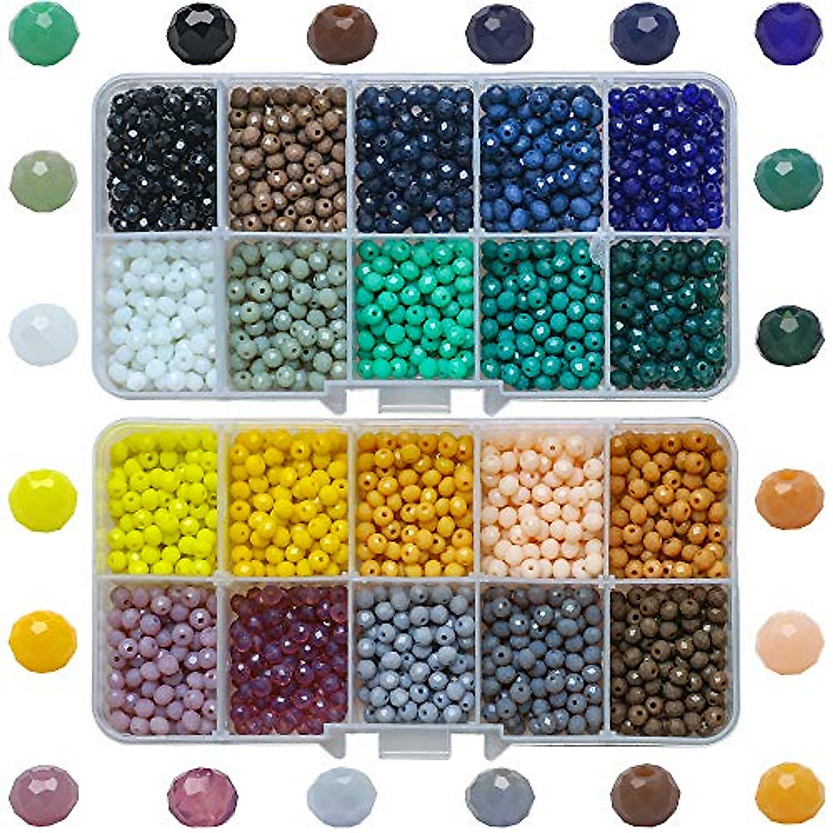 Glass Beads for Jewelry Making, 2000pcs Faceted Rondelle Crystal Beads 4MM Multicolored Spacer Beads for Bracelets Necklace Earrings DIY Beading Crafts