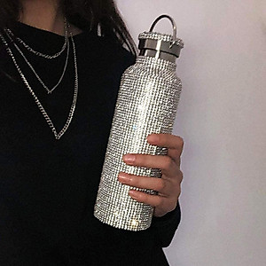 ZTGD Diamond Sparkling Bottle,Insulated Water Bottle 12/17/25oz Sparkling Rhinestone Stainless Steel Thermal Bottle (750ml) Vacuum Cup Flask Bottle Drinking Kettle Silver 500ml