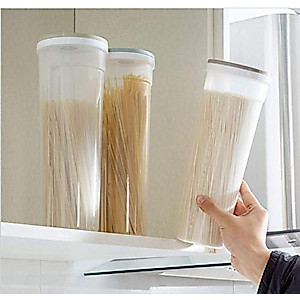 zaizai Spaghetti Tub Dispenser - Plastic Pasta Container Rotating Blue Lid Kitchen Food Storage Tank, Noodle Storage Box, Whole Grain Storage Tank, Fresh-Keeping Storage Box Storage Tank