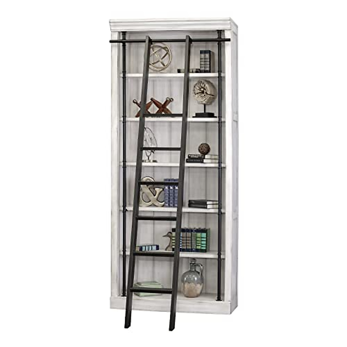 Martin Furniture Avondale 8' Tall Bookcase Wall with Ladder, Storage Organizer, Display Shelf for Office, White