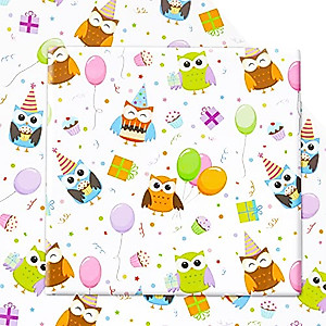 NEPOG Birthday Wrapping Paper for Kids Boys Girls, Colorful Owls Design Gift Wrapping Paper, Cute Animals 6 Sheets Folded Flat 20x28 inches per Sheet for Birthday Party Baby Shower Kindergarten