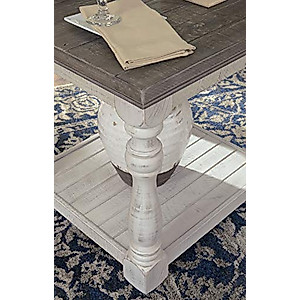 Signature Design by Ashley Havalance Farmhouse Lift Top Coffee Table, Gray & White with Weathered Finish & Havalance Farmhouse Square End Table