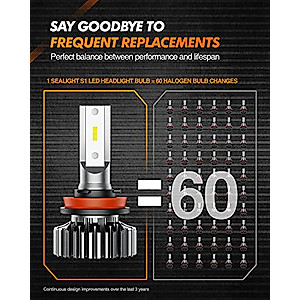 SEALIGHT 9005/HB3 H11/H9/H8 LED Bulbs Combo, Super Bright Cool White, Plug and Play, Pack of 4