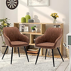 annjoe Faux Leather Accent Chair Arm Chairs Living Room Chairs Leisures Chair Upholstered Chair with Metal Legs Set of 2 for Home Kitchen Office Bistro Cafe, Brown