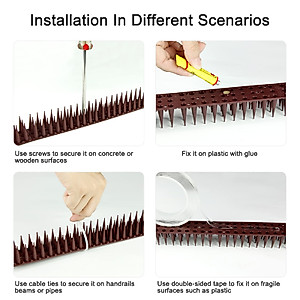 8 Pack Bird Spikes - 17 x 1.57 x 1.38 Inch Plastic Bird Deterrent Spikes - Bird Deterrent Spikes Keep Pigeon, Squirrel, Raccoon, Cats, Crow Away - Anti-Bird Spikes Fence for Railing and Roof (Brown)