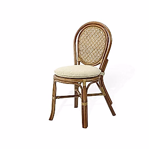 Set of 2 Denver Dining Handmade Wicker Side Chairs with Cream Cushions Natural Rattan, Colonial