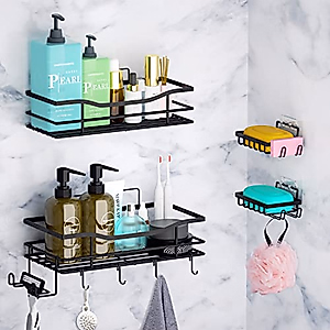 FEMBW Adhesive Shower Caddy,4 Pack No Drilling Bathroom Caddy with Soap Holder,Rustproof Large Capacity Shower Shelf for Inside Shower