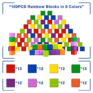 100PCS Wooden Building Blocks Stacking Game 1 Inch Rainbow Cubes Blocks Set Preschool Learning Educational Toys for Toddlers Boys Girls
