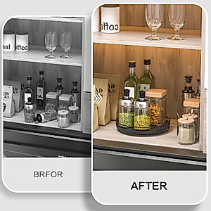 9" Oak Wood Lazy Susan Turntable Organizer, Lazy Susan for Cabinet Dining Table Pantry Wood Rotating Tray for Kitchen Countertop Coffee Table Decor Spinning Spice Can Organization and Storage Black