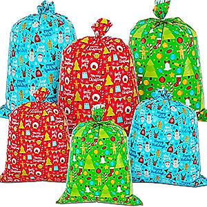 OuMuaMua 6 Pack Giant Christmas Gift Bags - Xmas Jumbo Presents Bags 49X35.5 and 36.5X34.5” with Gift Tag Cards for Christmas Huge Gifts Decorations, Holiday Gift Giving