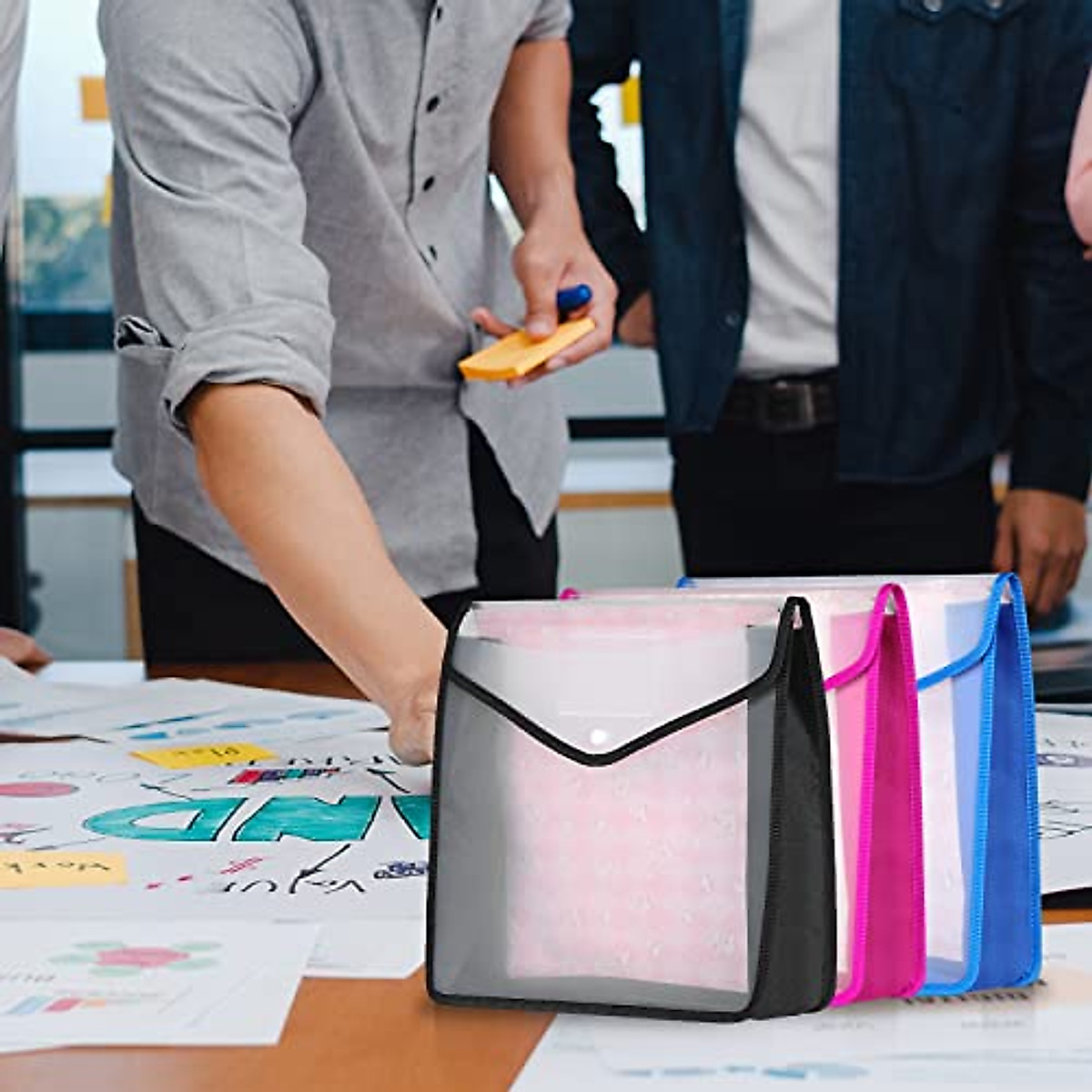 6 Pieces 12" x 12" Scrapbook Paper Organizer Storage Envelope Expanding Wallet Organizer Documents Folder with Snap Closure for Scrapbook Paper, Cardstock, Vinyl Paper, Photos