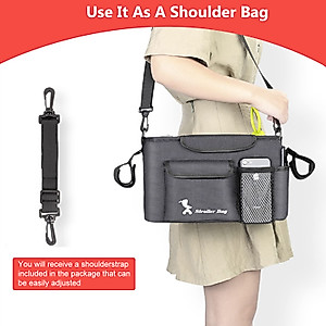 DJCLADUO Universal Stroller Organizer Bag with Insulated Cup Holder- Detachable Zippered Bag & Adjustable Strap, Fits for All Baby Stroller Models
